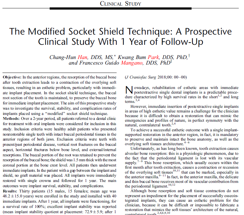 The Modified Socket Shield Technique: A Prospective Clinical Study with ...